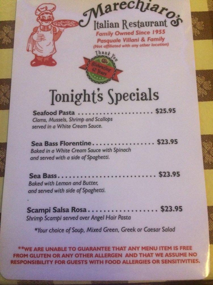 Menu at Marechiaro's 2nd Street pizzeria, El Cajon