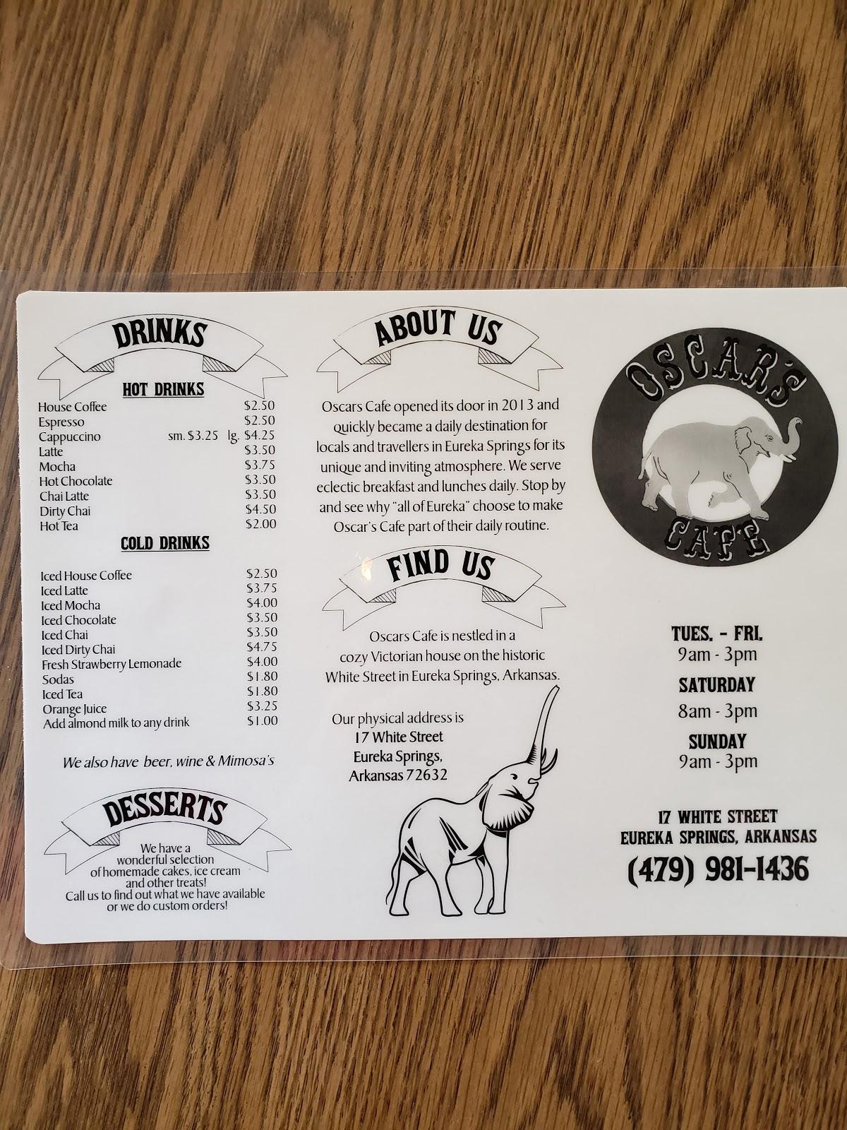Menu at Oscar's Cafe, Eureka Springs