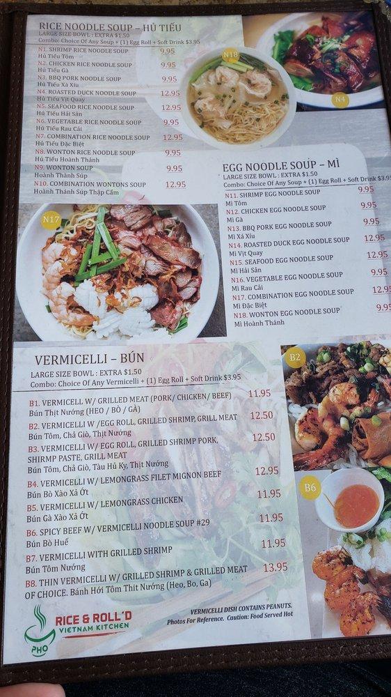 Menu at Pho Rice & Roll'd restaurant, Tracy
