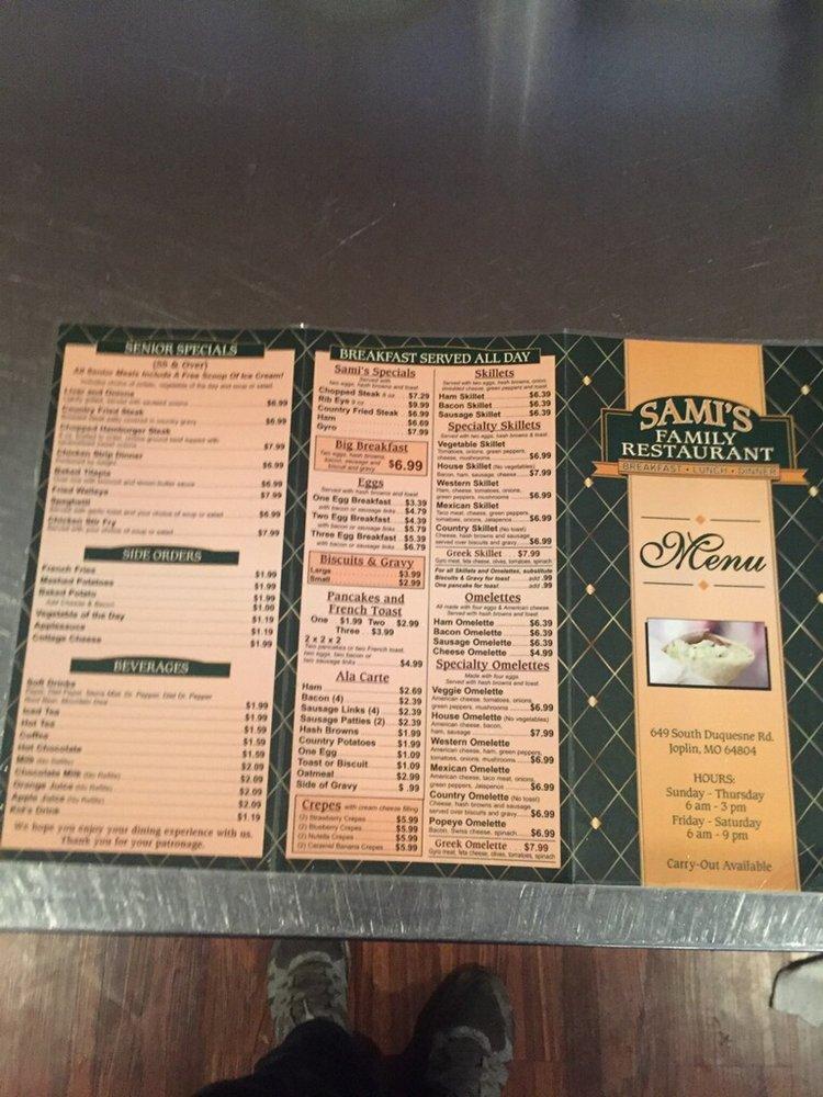 Menu at Sami's Family Restaurant, Joplin