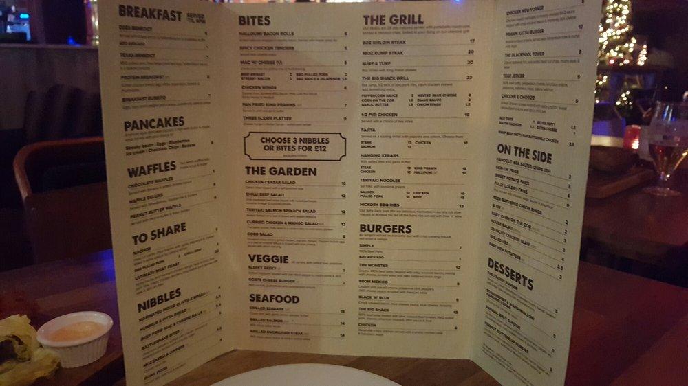 Menu at Shack Bar & Grill, Manchester