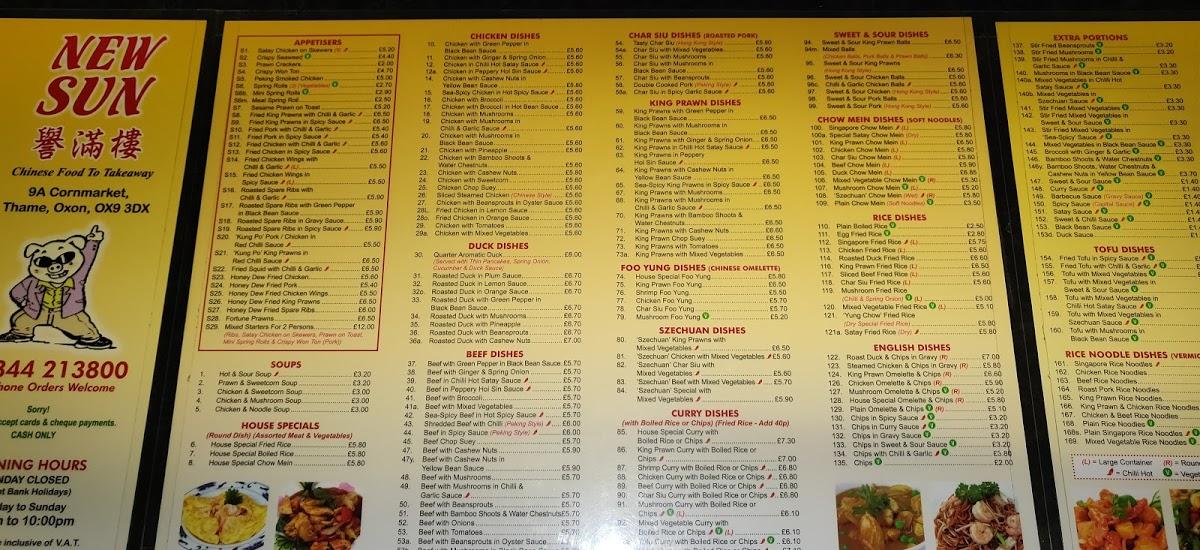 Menu at Sun Chinese Food fast food, Thame