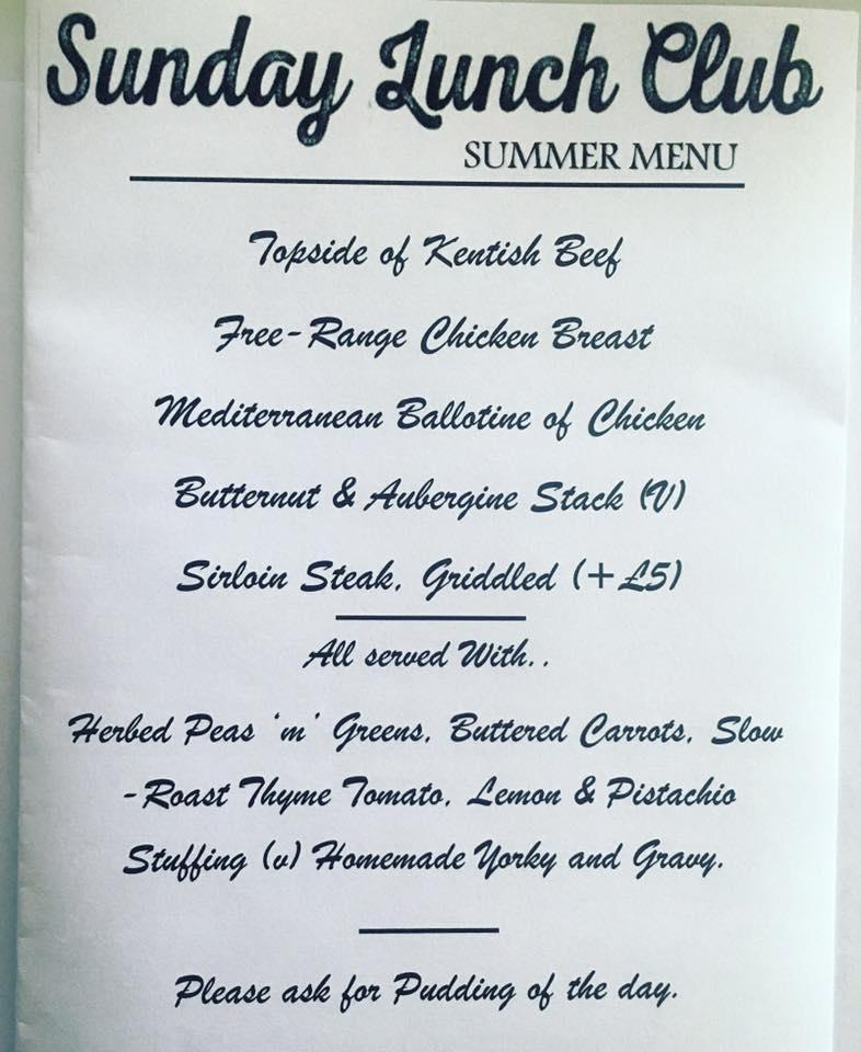 Menu at Sunday Lunch Club, Deal