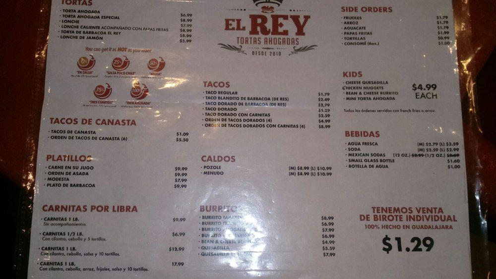 Menu at Tortas Ahogadas El Rey restaurant, El Monte