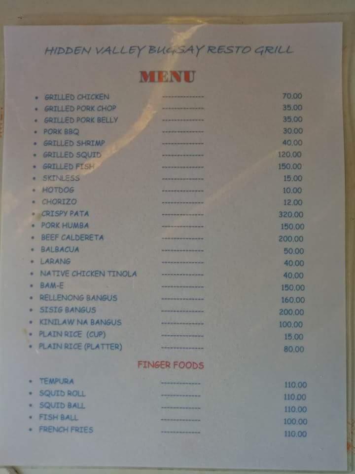Menu at Bugsay Resto Grill Pinamungajan restaurant, Toledo City
