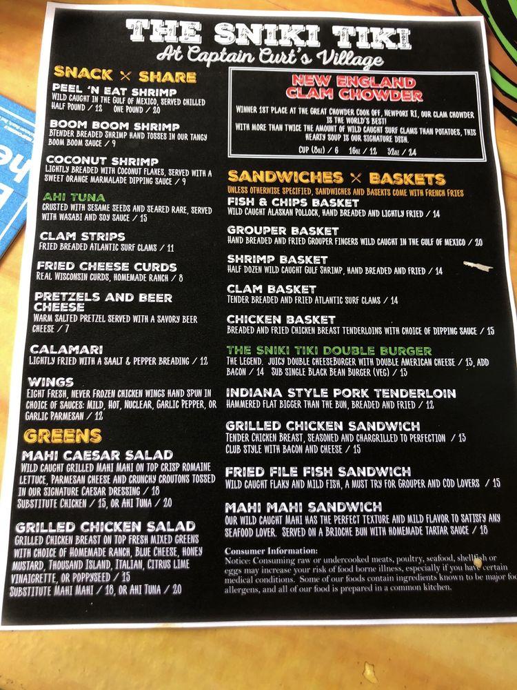 Menu at Captain Curt's Sniki Tiki Bar & Live Entertainment - Siesta Key ...