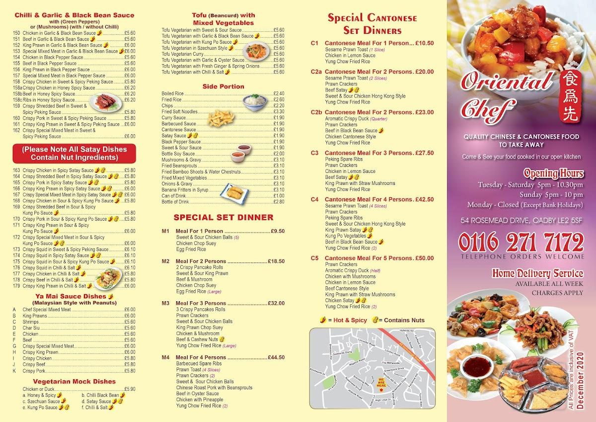 Menu at Oriental Chef restaurant, Leicester, 54 Rosemead Dr