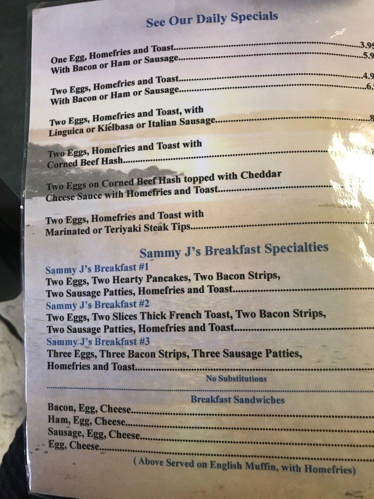 Menu at Sammy J's Boston's Best Breakfast restaurant, Flagler Beach