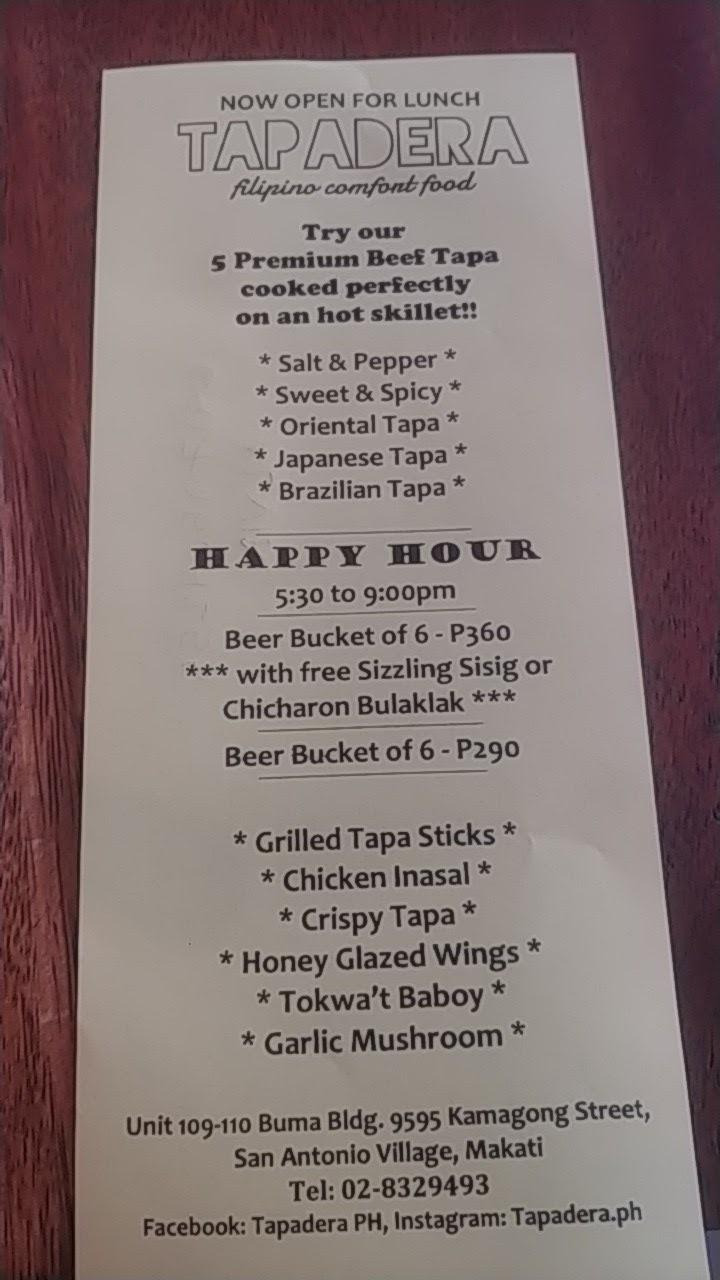 Menu at Tapadera PH restaurant, Makati