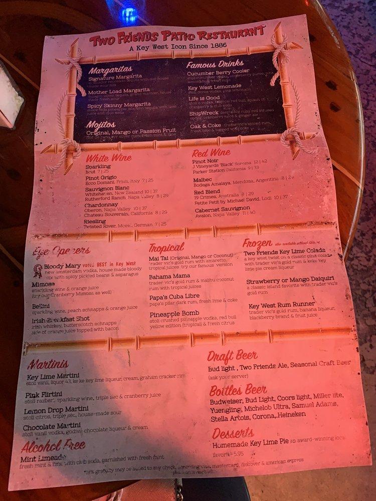 Menu at Two Friends Patio Restaurant, Key West