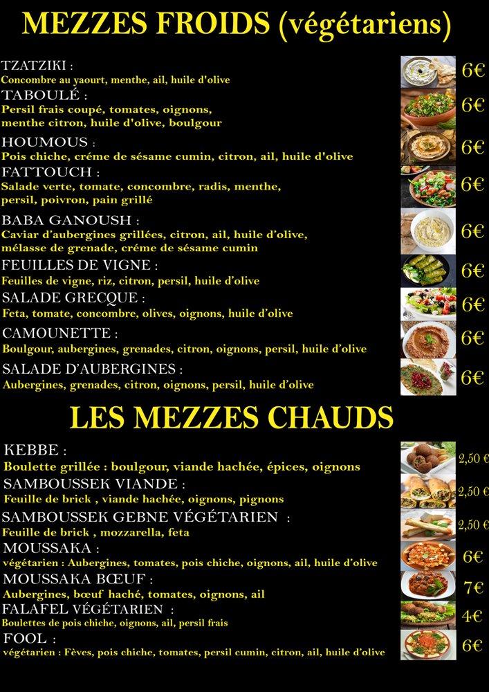 Menu au Ya Habibi restaurant, Croix