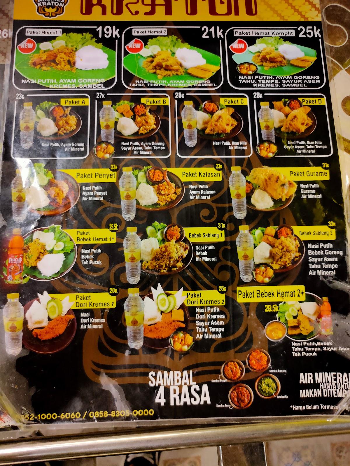 Menu at AKK (Ayam Kremes Kraton) restaurant, South Jakarta, Jl. Tebet ...
