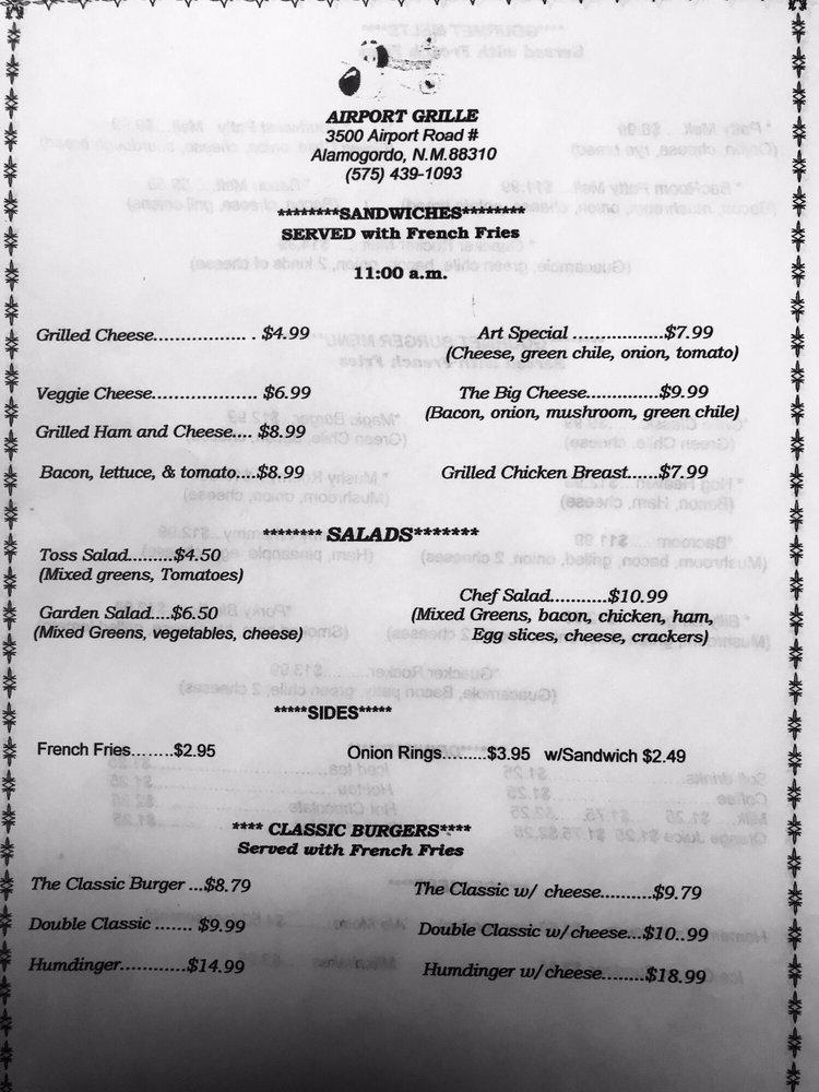 Menu at Airport Grille restaurant, Alamogordo