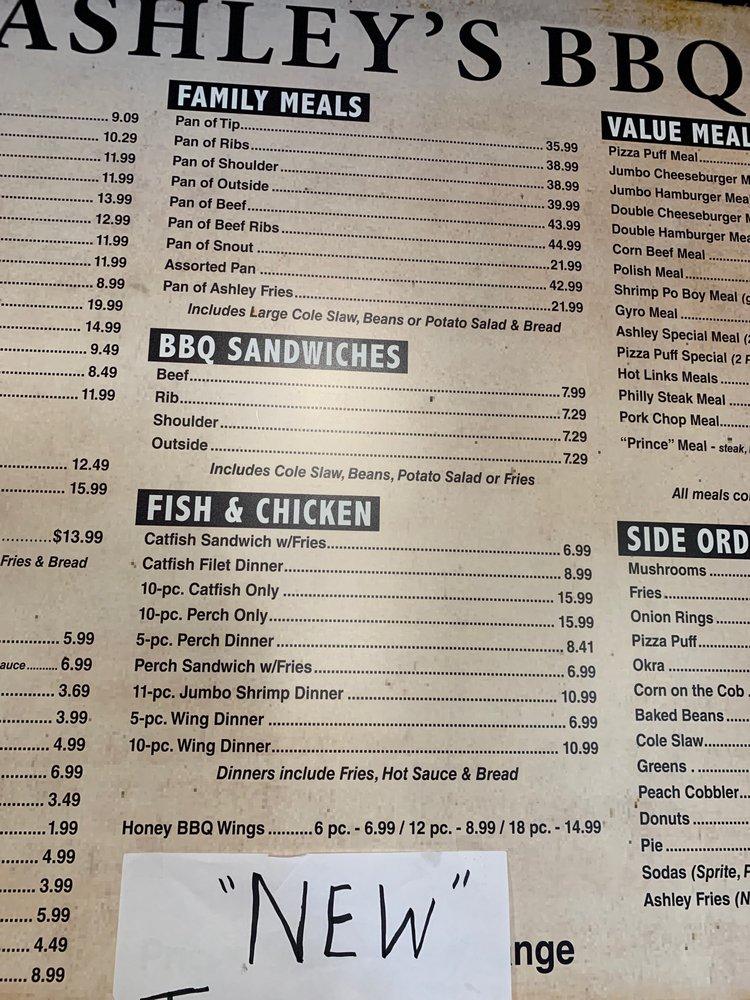 Menu at Ashley's Bar-B-Que, Milwaukee