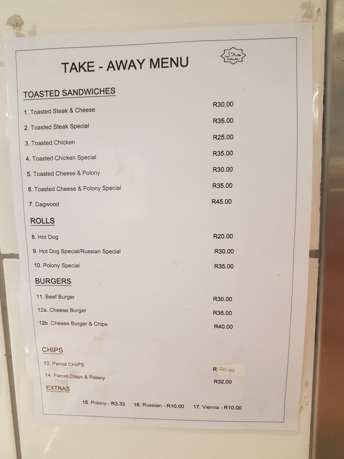 Menu at Waterfall, Midrand