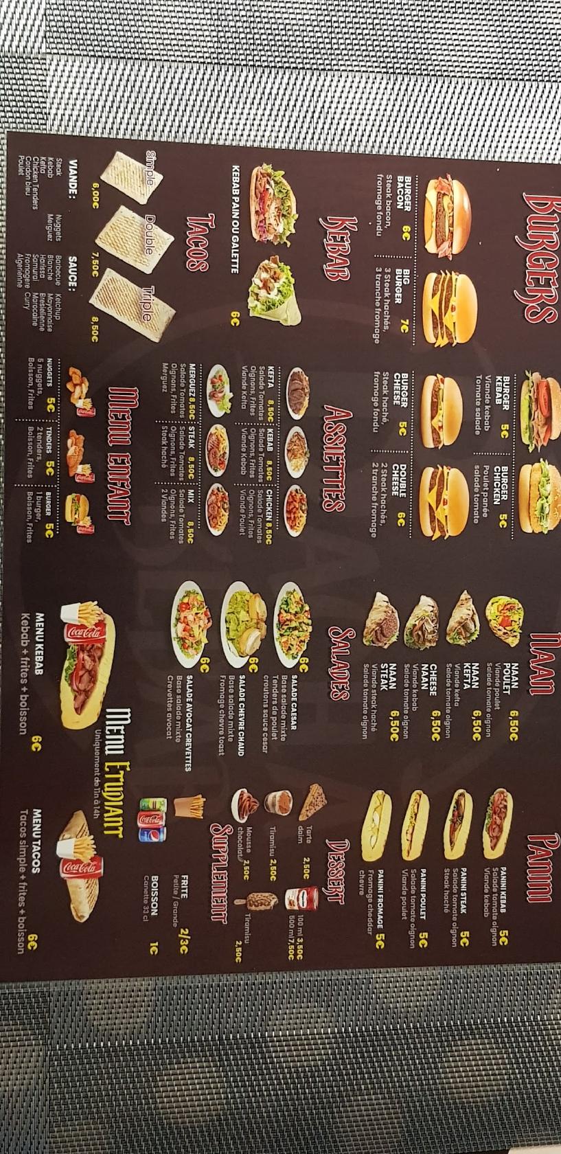 Menu at Bacha Kebab restaurant, Riscle