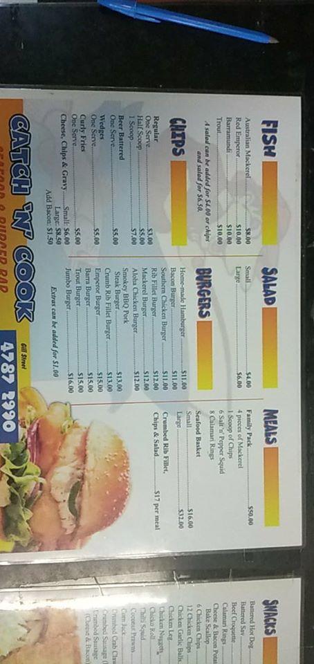 Menu at Catch 'N' Cook Seafood & Burger Bar - Charters Towers, Charters ...