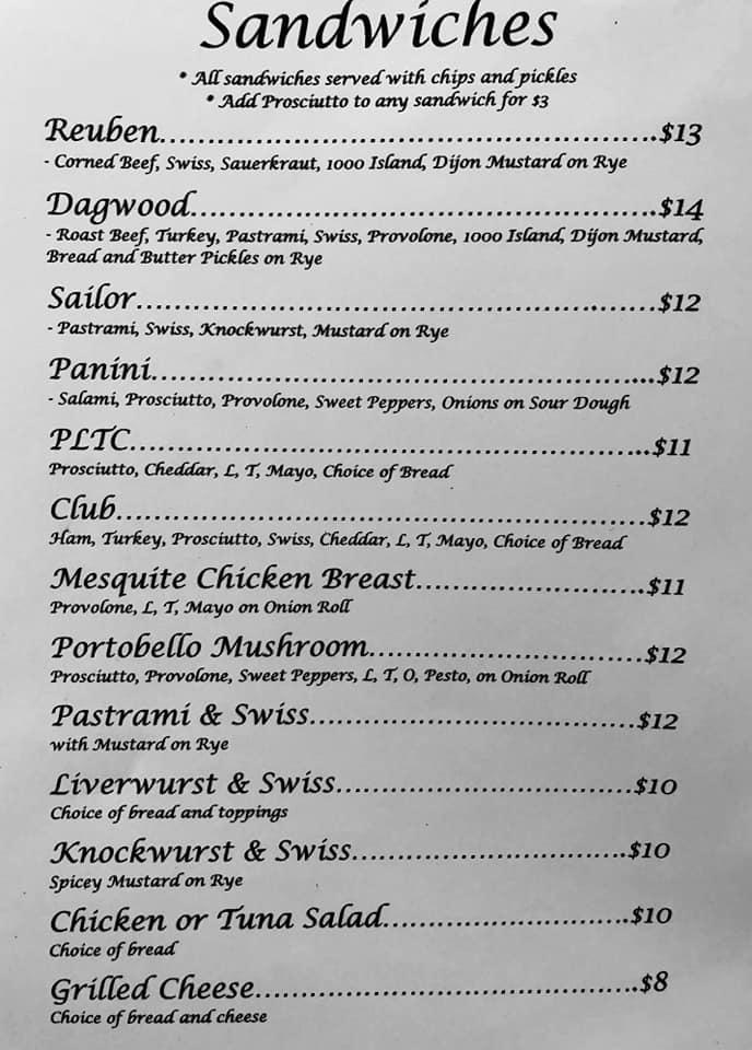 Menu at Chiocca's restaurant, Richmond