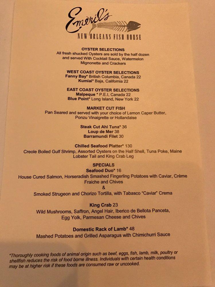 Menu at Emeril's New Orleans Fish House pub & bar, Las Vegas