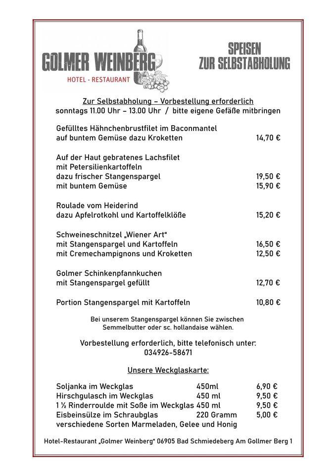 Speisekarte von Golmer Weinberg pub & Bar, Bad Schmiedeberg