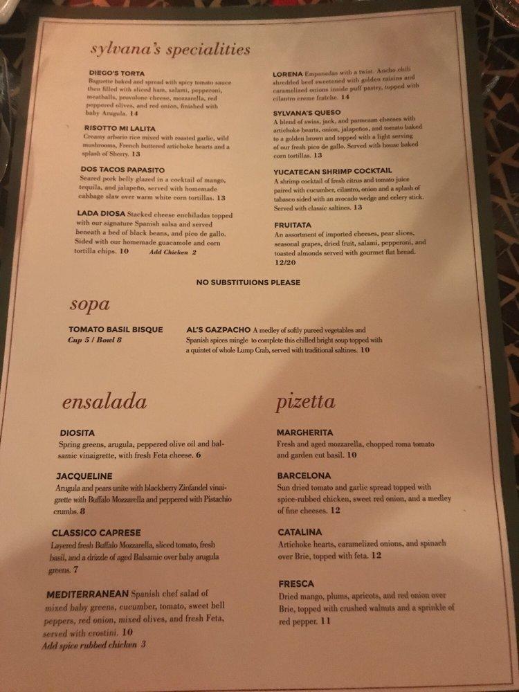 Carta del pub y bar La Diosa Cellars, Lubbock