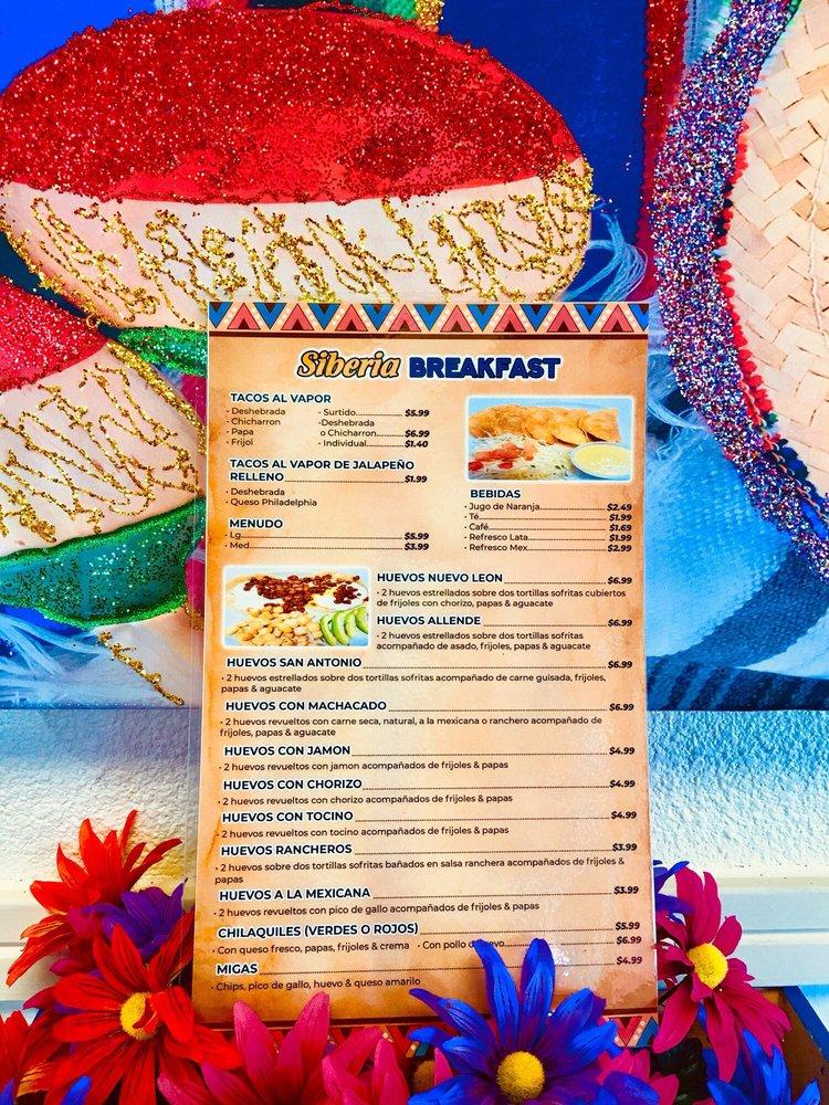 Menu at La Siberia Restaurant, McAllen