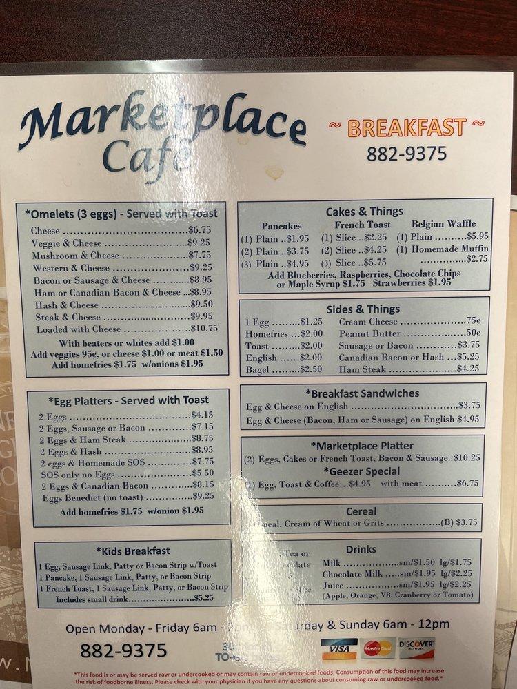 Carta de Marketplace Cafe, Wiscasset