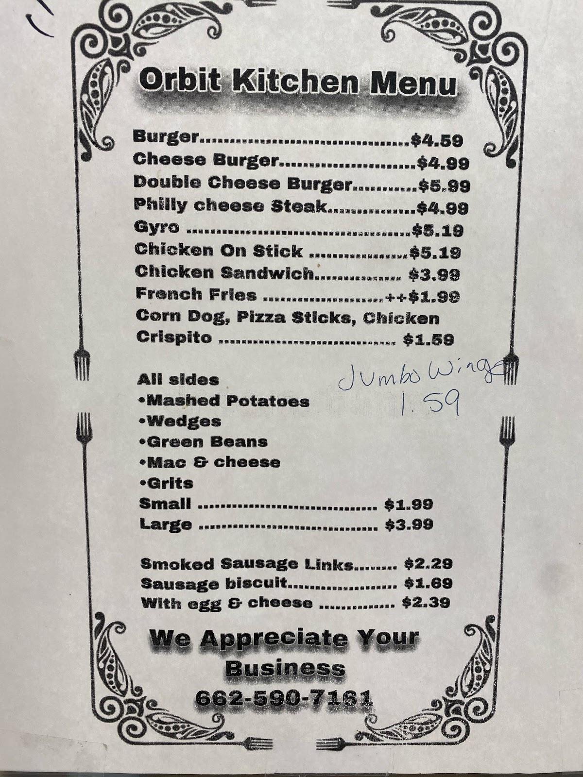 Menu at Orbit Kitchen pizzeria, Yazoo City