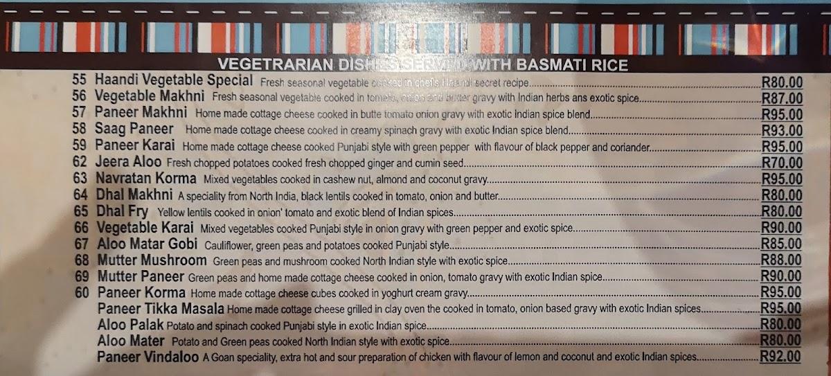 Menu at No Name restaurant, Kempton Park