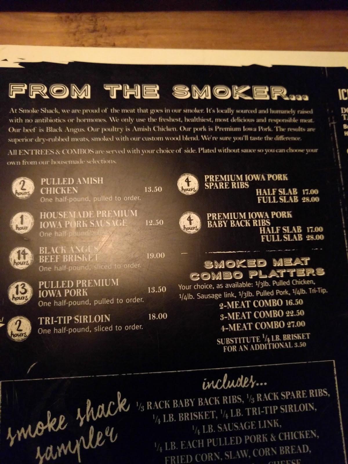 Menu at Smoke Shack BBQ, Milwaukee, 332 N Milwaukee St