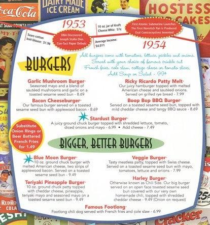 Menu at Stardust Diner cafe, Vancouver