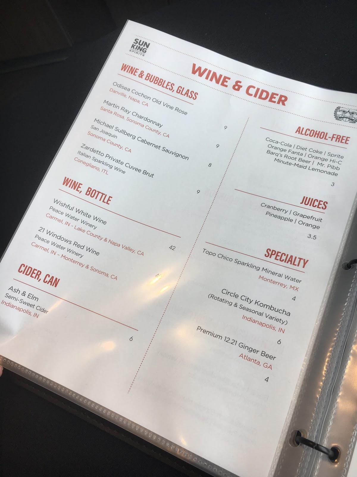 Menu at Sun King Carmel pub & bar, Carmel