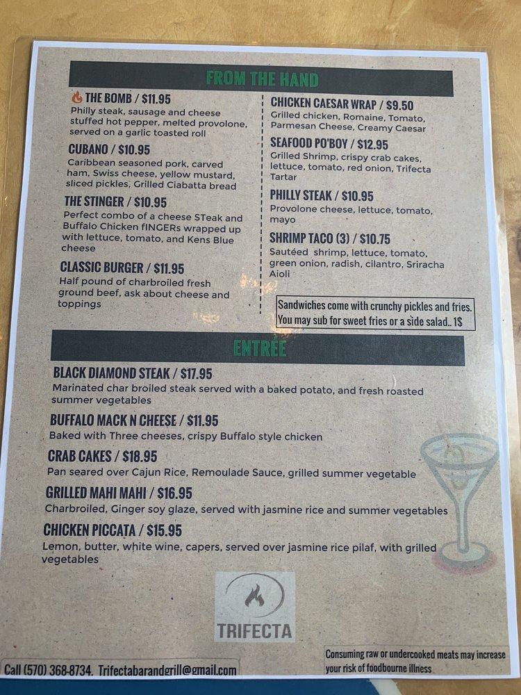 Menu at Trifecta pub & bar, Montoursville