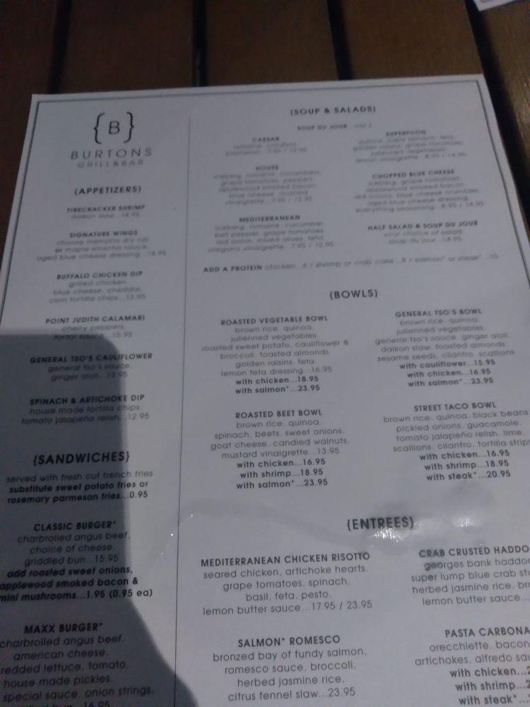 Menu at Burtons Grill & Bar, Boca Raton