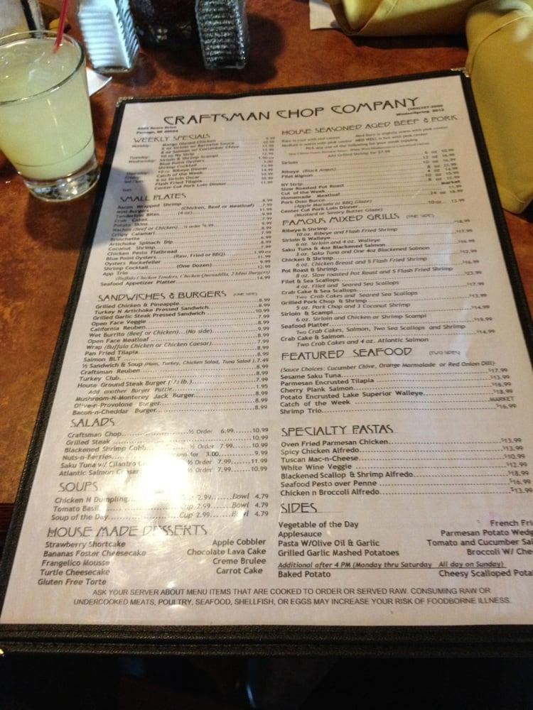 Menu at Craftsman Chop Co restaurant, Portage