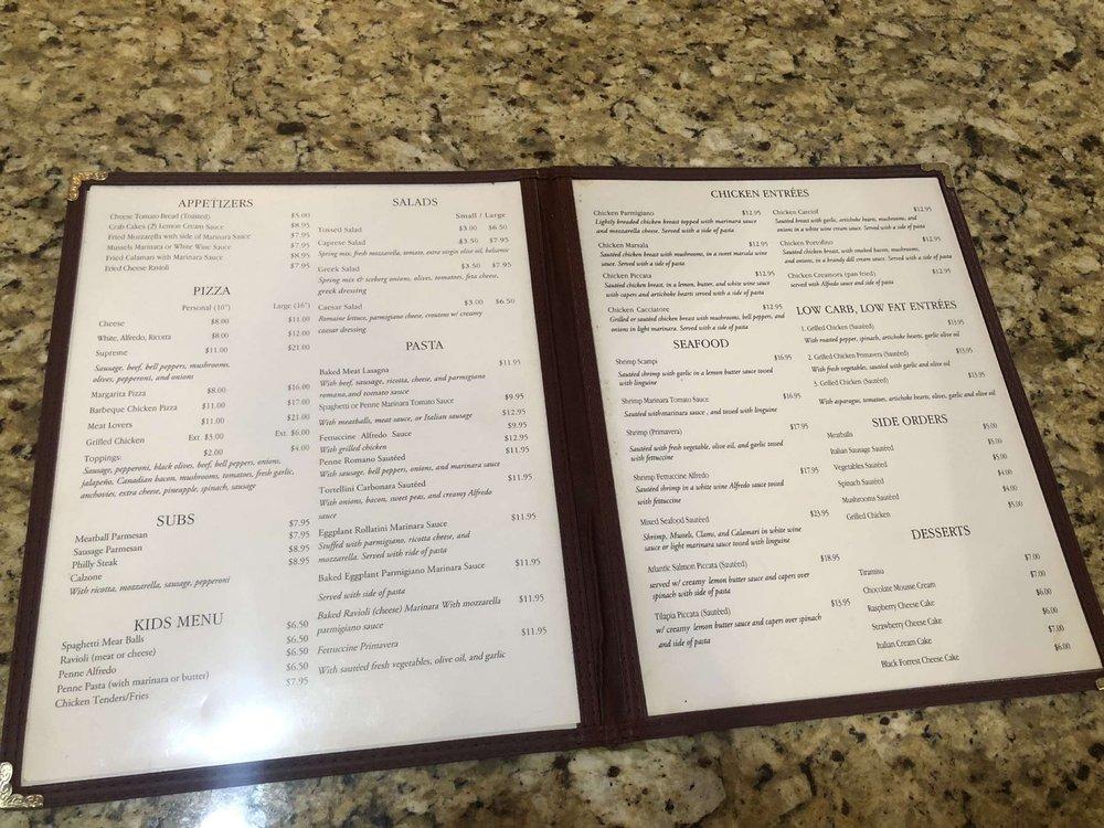 Menu at Italian Garden Restaurant, Canyon Lake