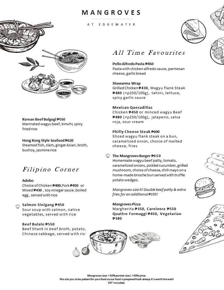 Menu at Mangroves Restaurant, Puerto Galera