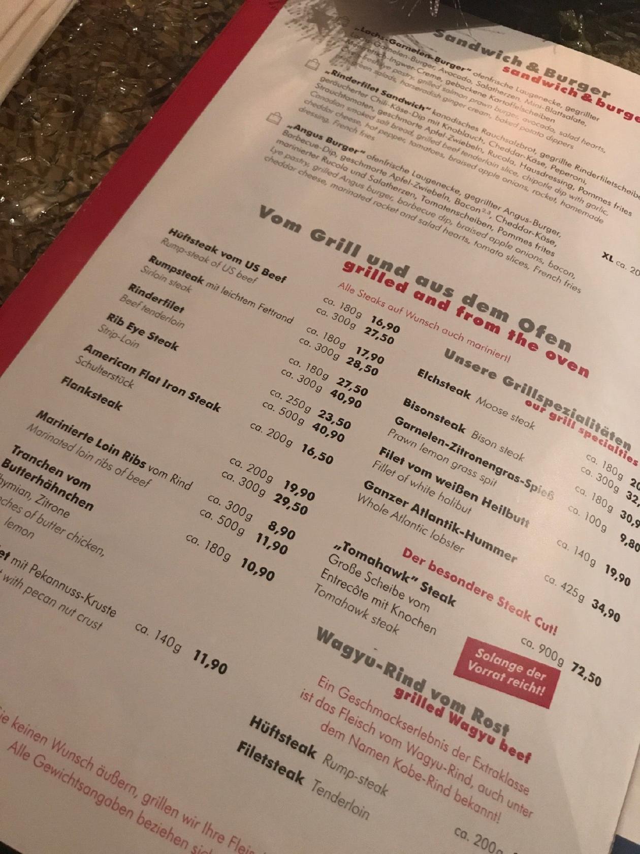Menu at Ontario - Canadian Steakhouse, Dresden