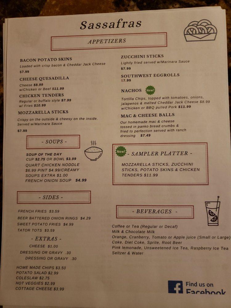 Menu at Sassafras Restaurant & Ice Cream, Shelton
