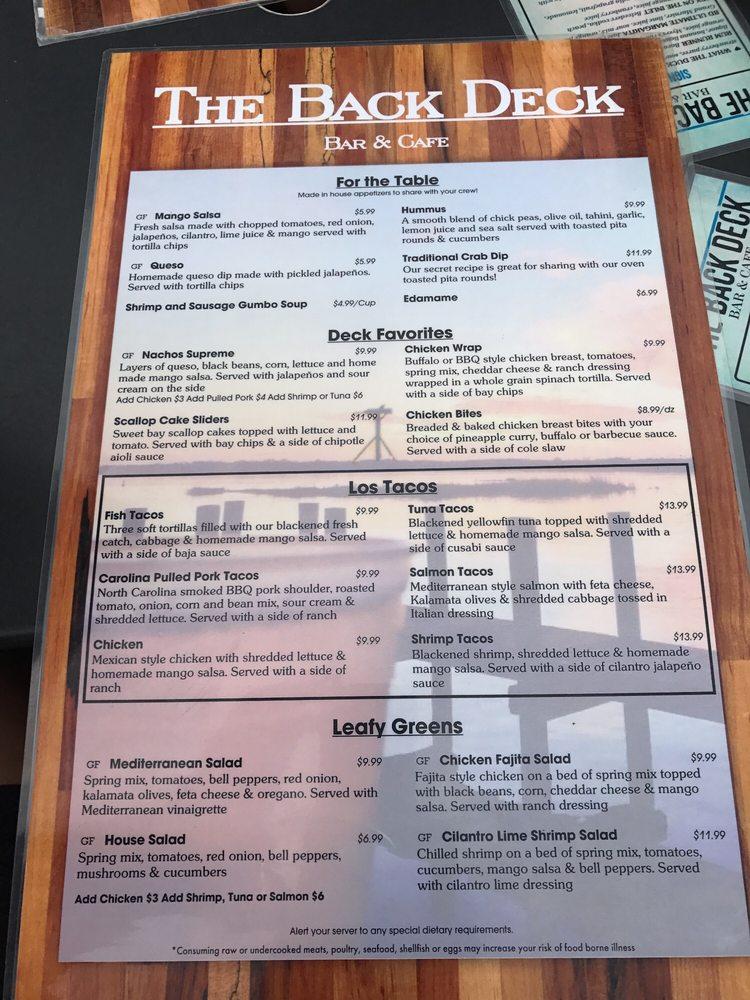 Menu at The Back Deck pub & bar, Virginia Beach