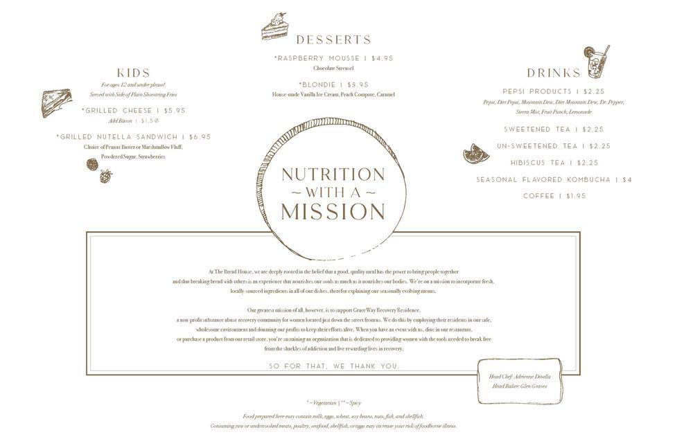 Menu at The Bread House restaurant, Albany