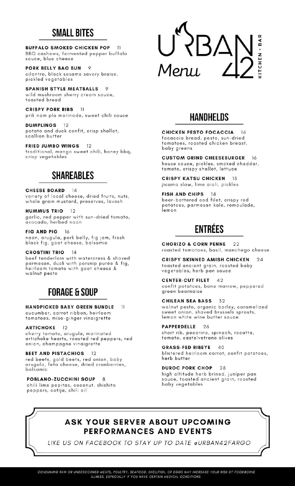 Menu at Urban 42 pub & bar, Fargo