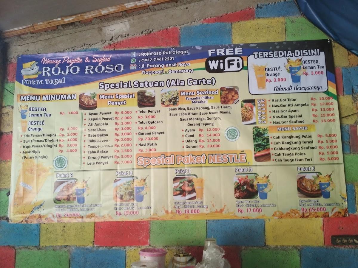 Menu at rojo roso putra tegal restaurant, Semarang