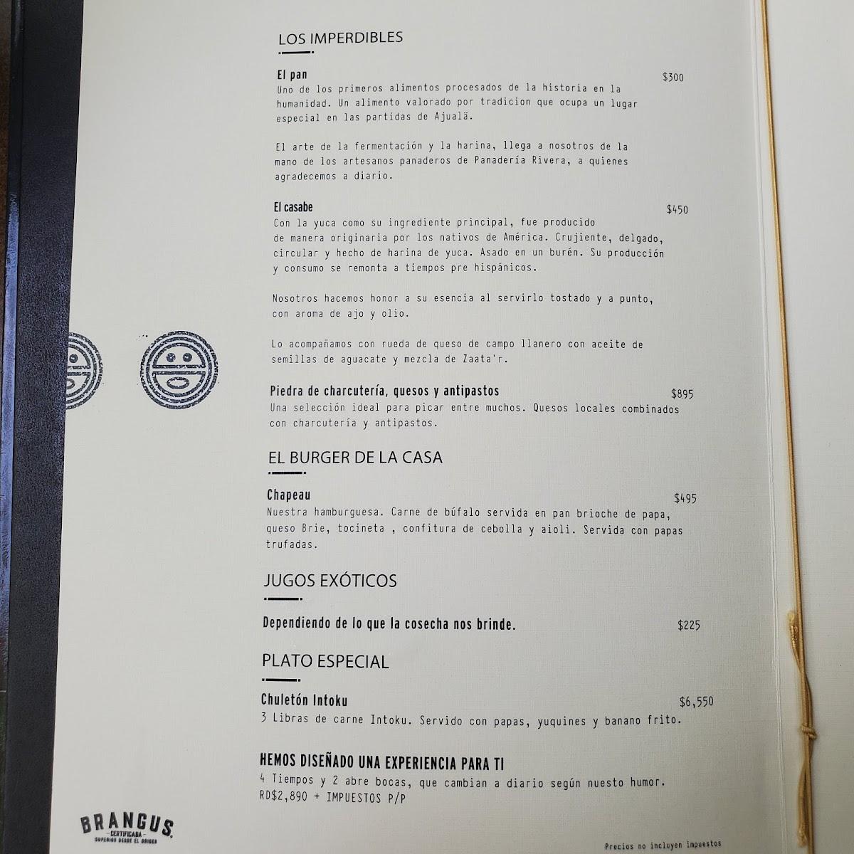 Menu at Ajuala restaurant, Santo Domingo