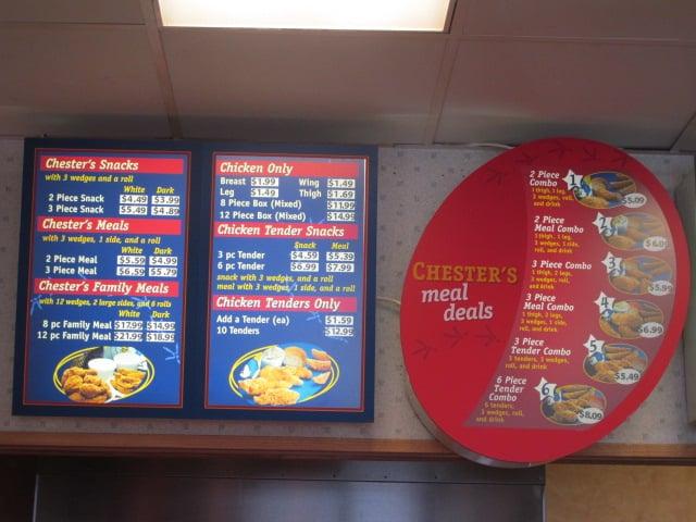 Menu at Chester's fast food, Kingman