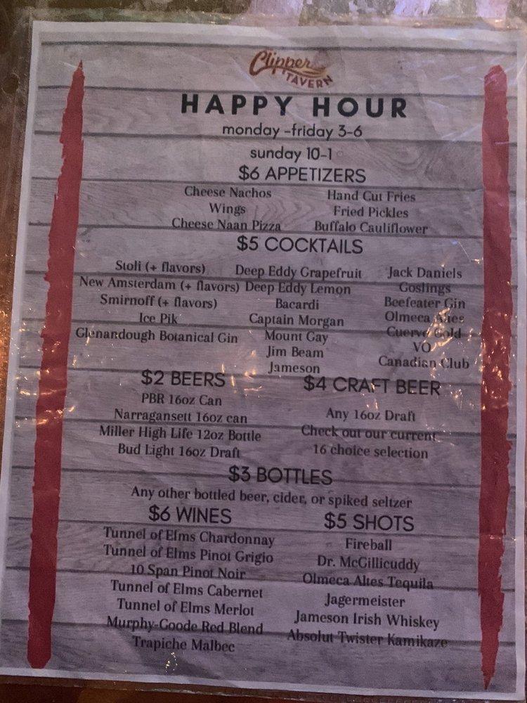 Menu at Clipper Tavern pub & bar, Portsmouth, 75 Pleasant St