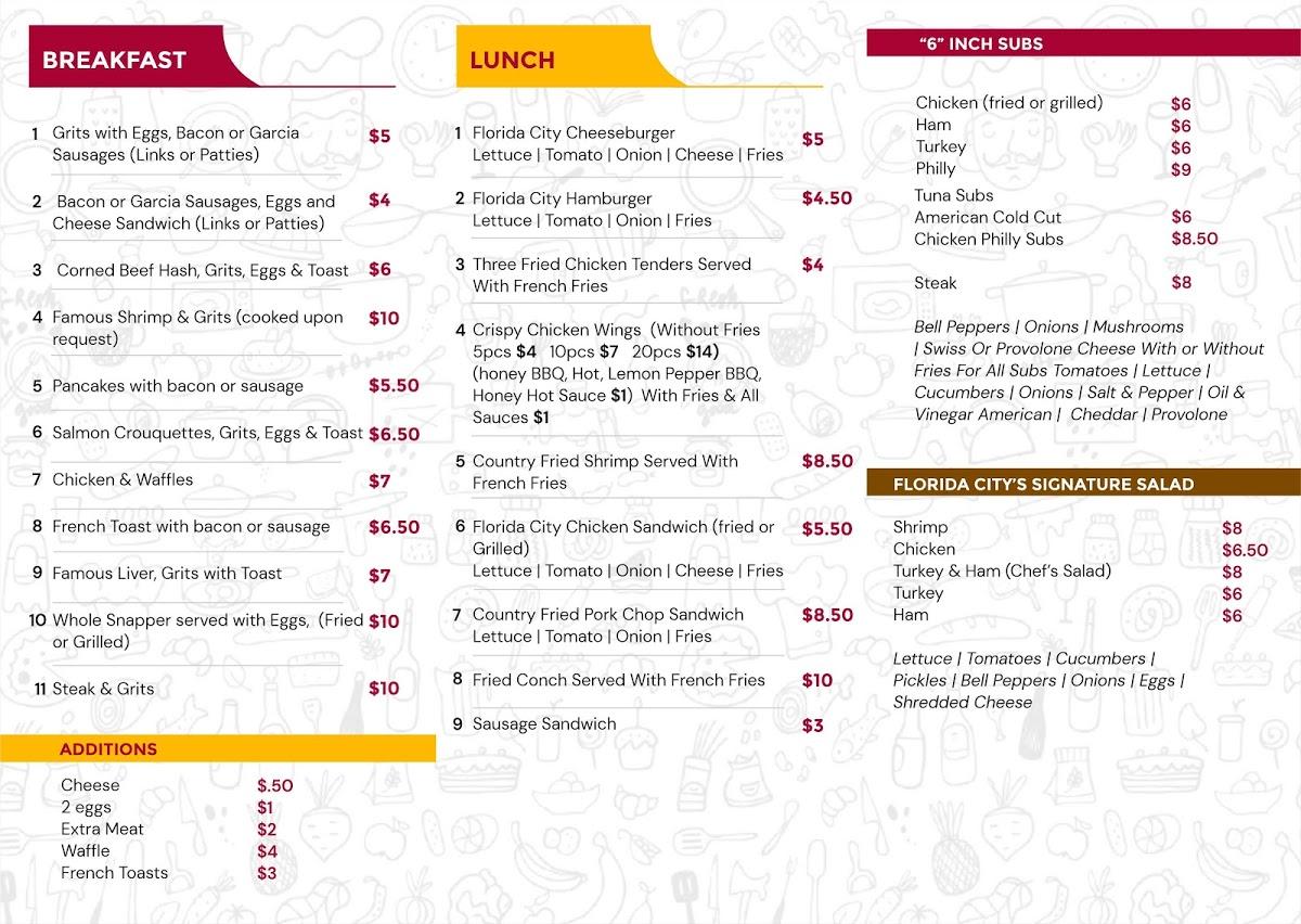 Menu at Florida City Restaurant, Florida City
