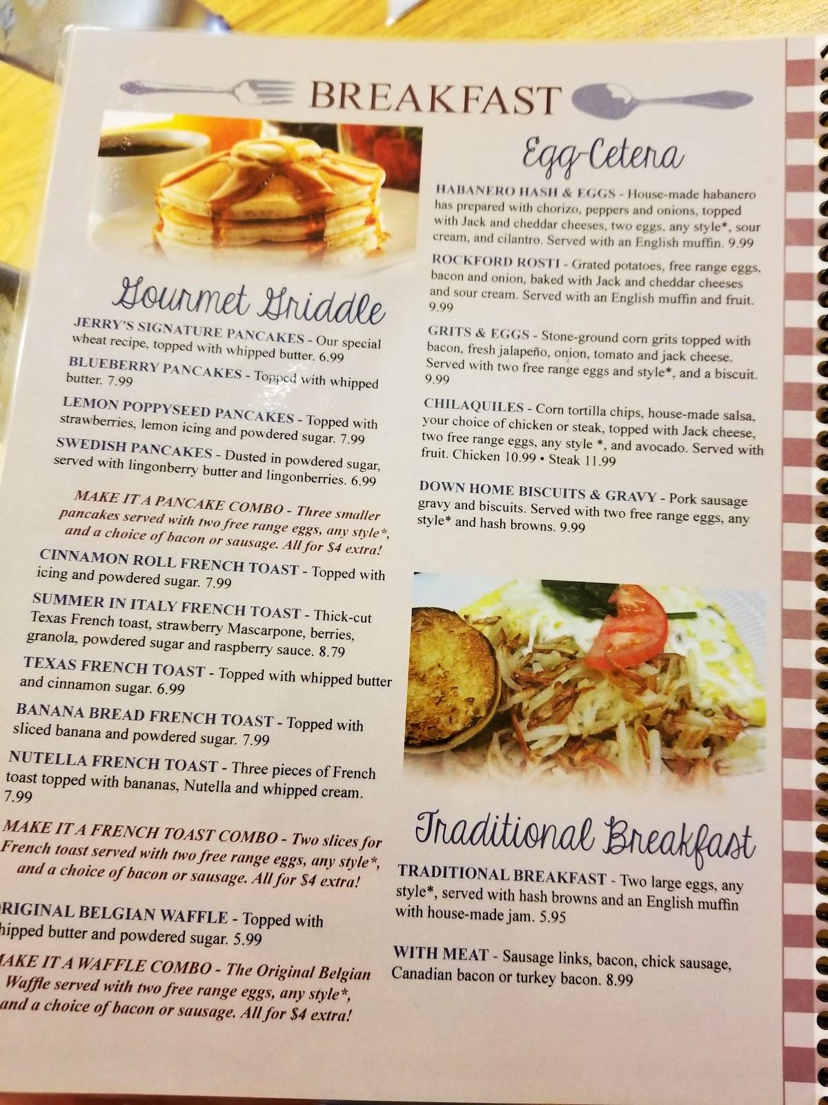 Menu at Jerry's Cafe, Rockford