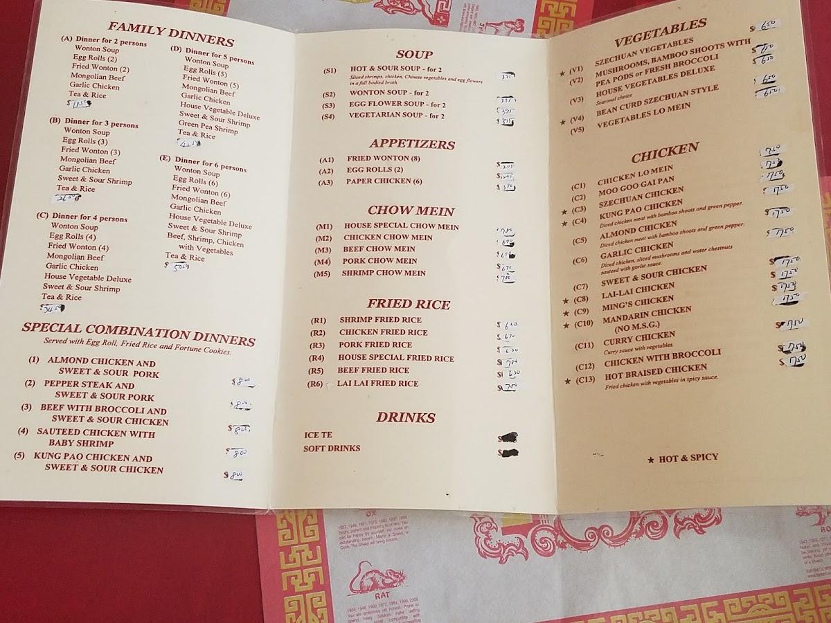 Menu at Lai Lai China Restaurant, Dallas
