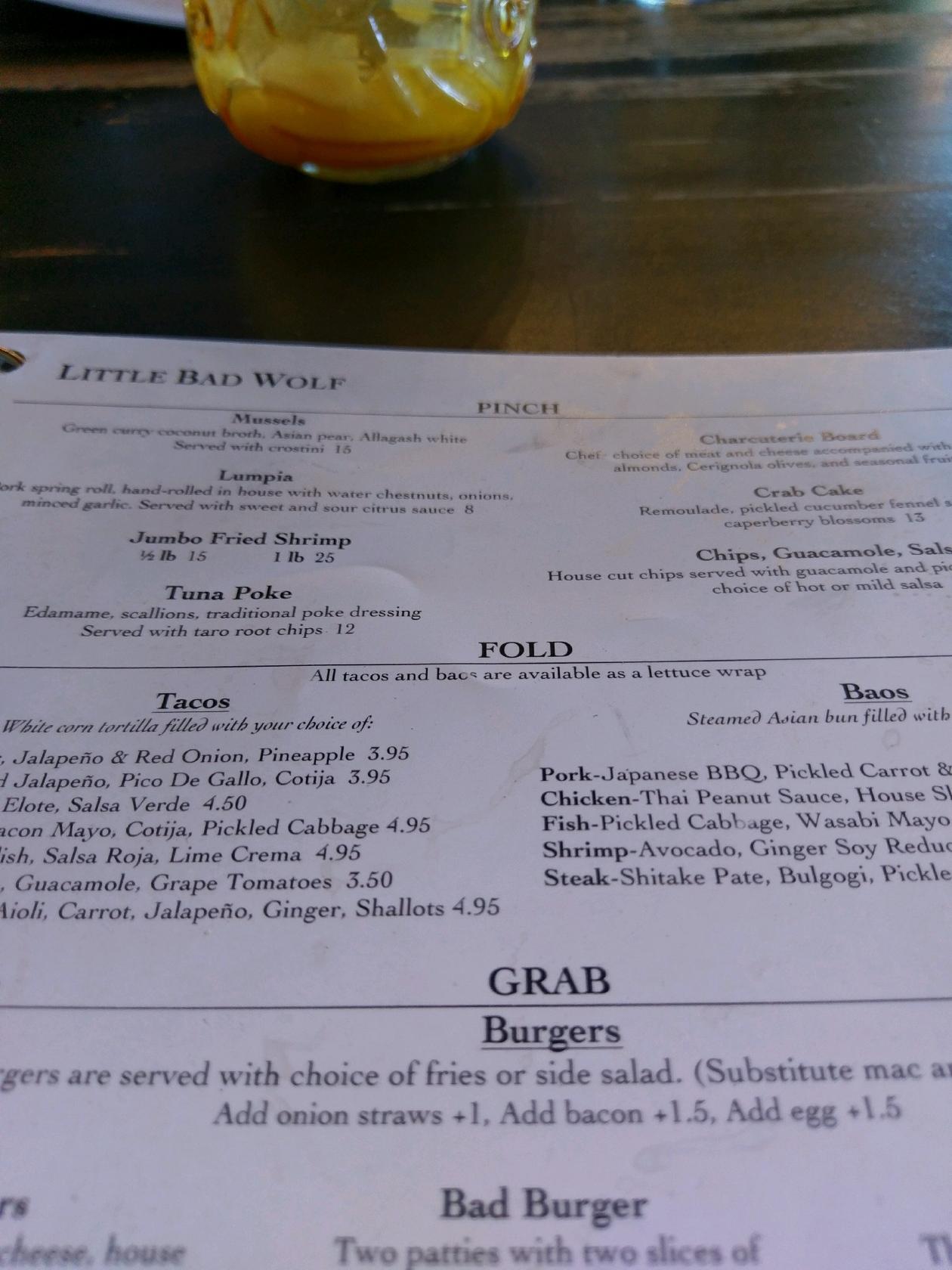 Carta del pub y bar Little Bad Wolf, Chicago